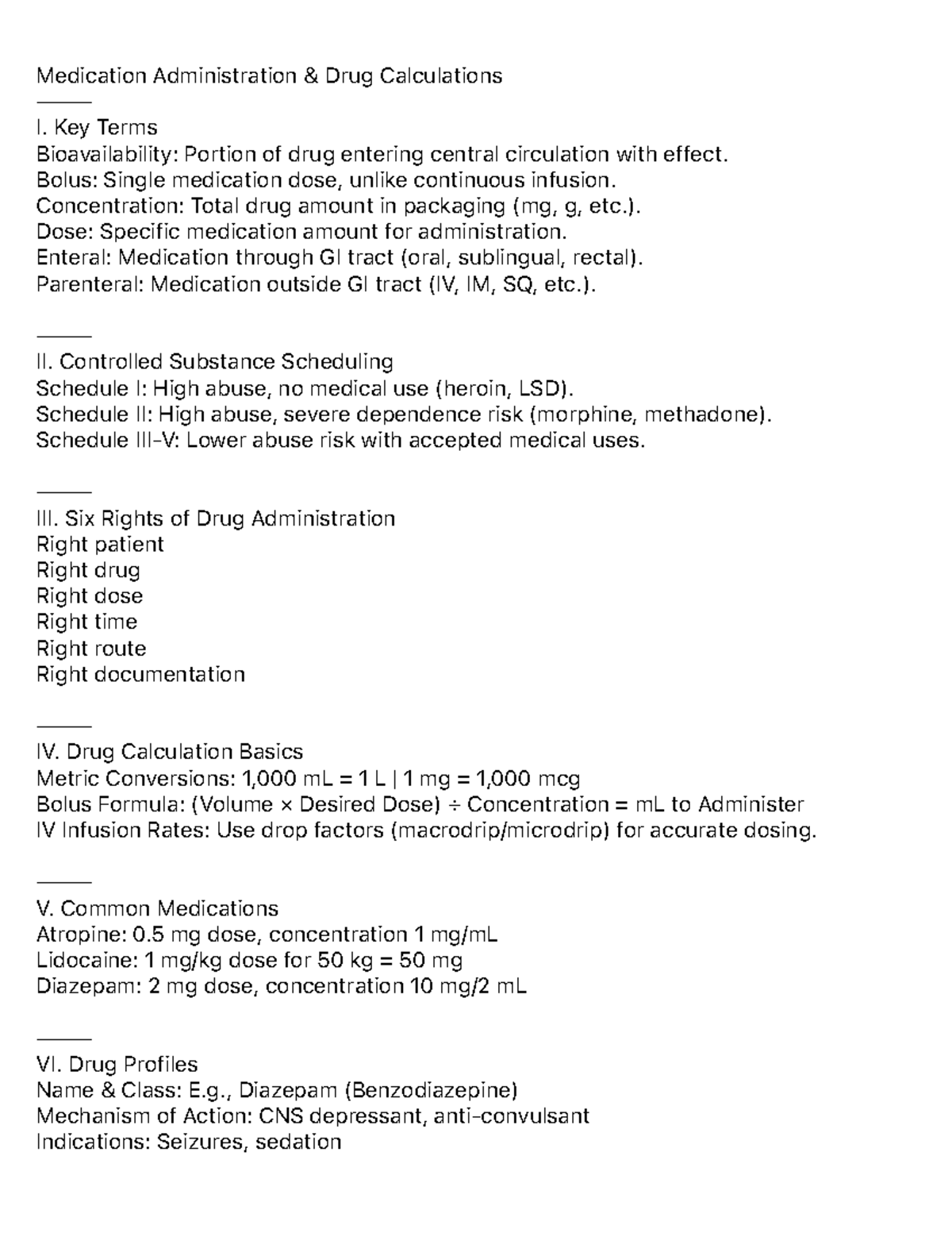 Medication Administration & Drug Calculations Notes (Course Code) - Studocu