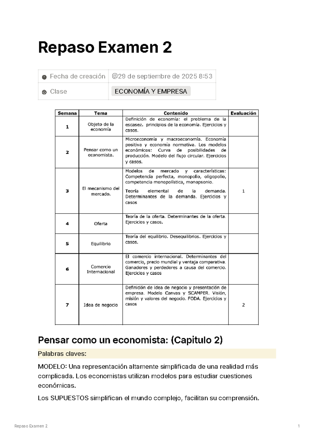 Repaso Examen 2: Pensar como un Economista (Capítulo 2) - Studocu