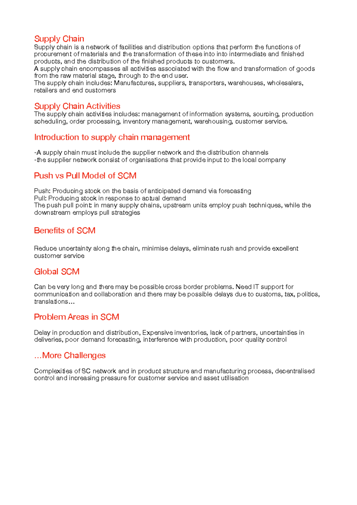 SCP - Supply Chain Management Overview and Key Concepts - Studocu