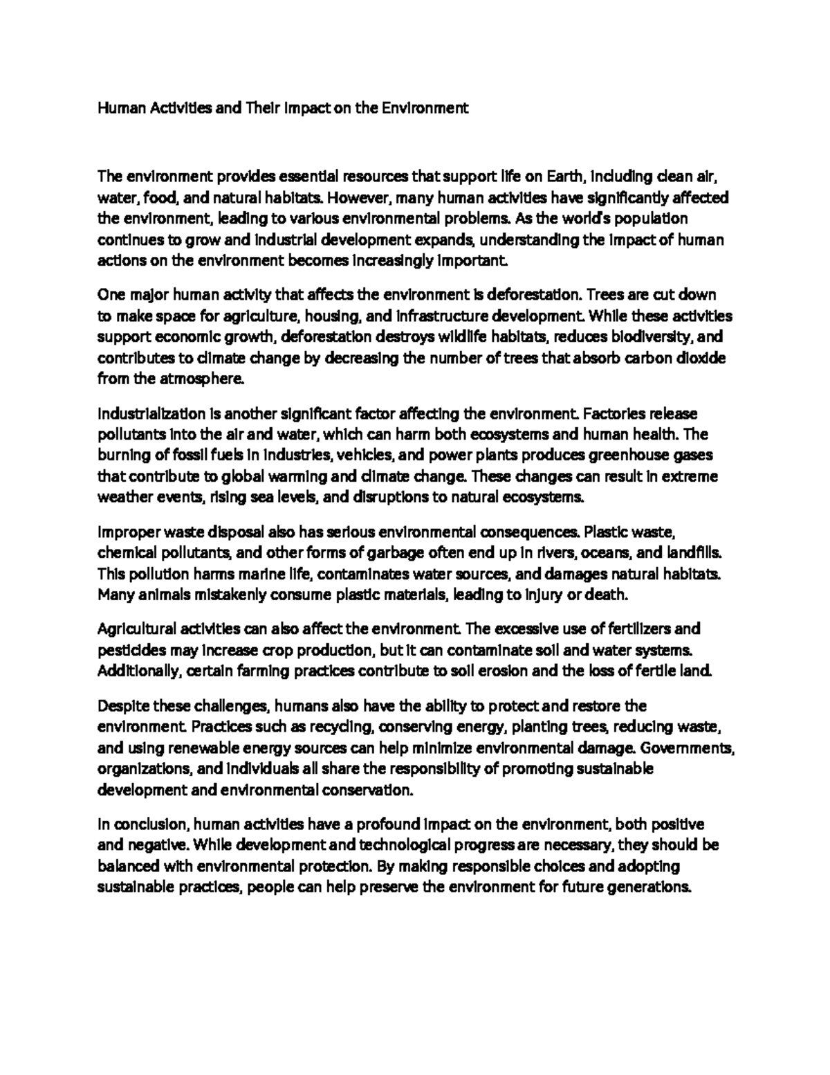 Human Activities and Their Environmental Effects: A Study - Studocu