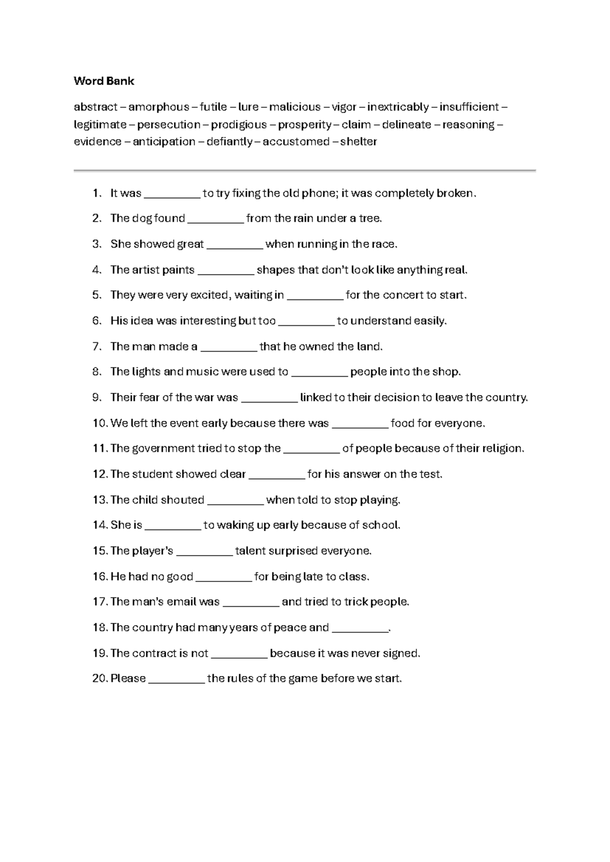 English Exam Vocabulary - ESL: Word Bank & Usage Examples - Studocu