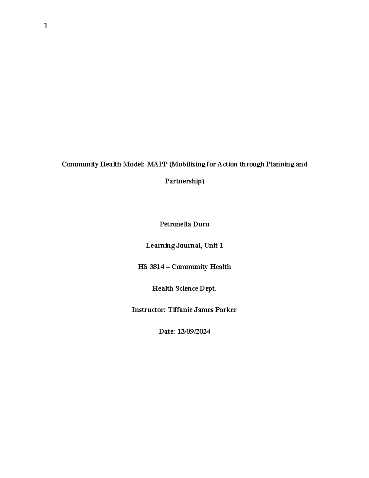 HS3814, LJ, Unit 1 - Analyzing the MAPP Model in Community Health - Studocu