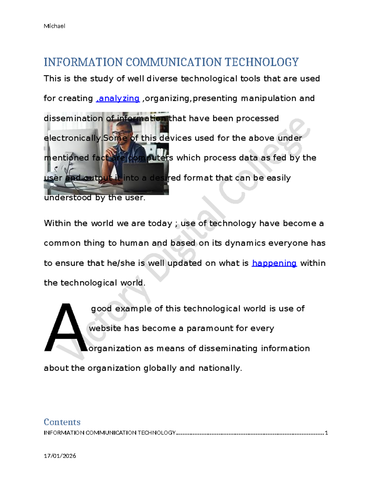 ICT 101: Overview of Information Communication Technology - Studocu
