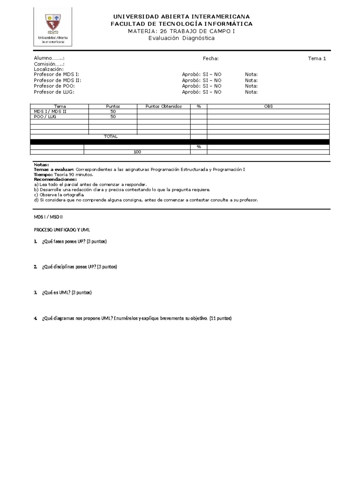TC1 Evaluación diagnóstica de programación estructurada y UML - Studocu