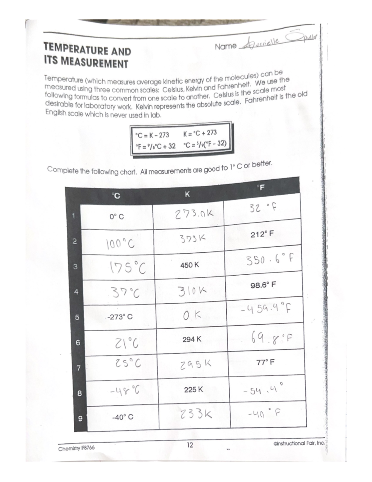 Chemistry IF8766: Temperature Conversions and Measurement Guide - Studocu