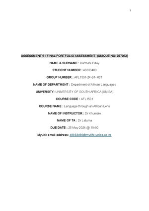 [Solved] Clear understanding of language as a process - African Languages Through Lens (Afl 1501 ...