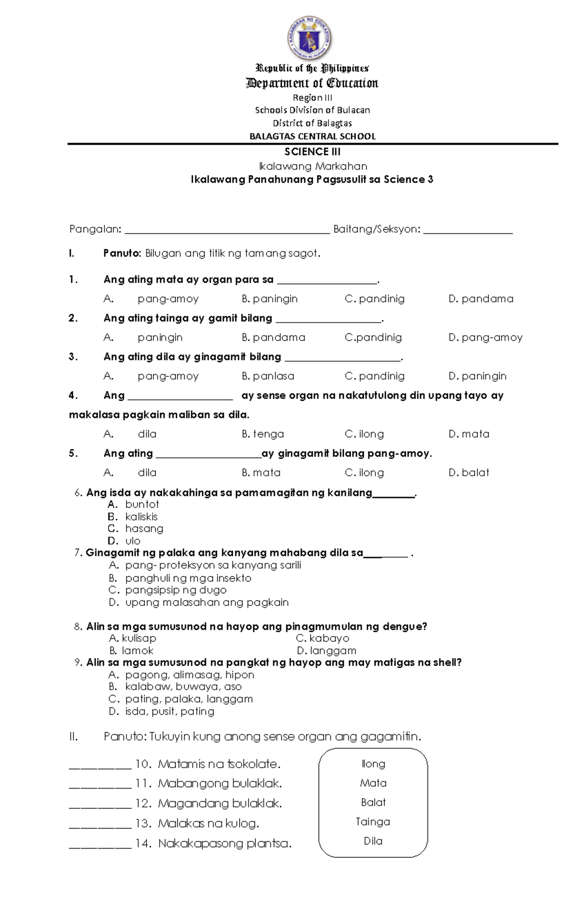 BCS 2ND Periodical Test in Science 3: Comprehensive Review - Studocu