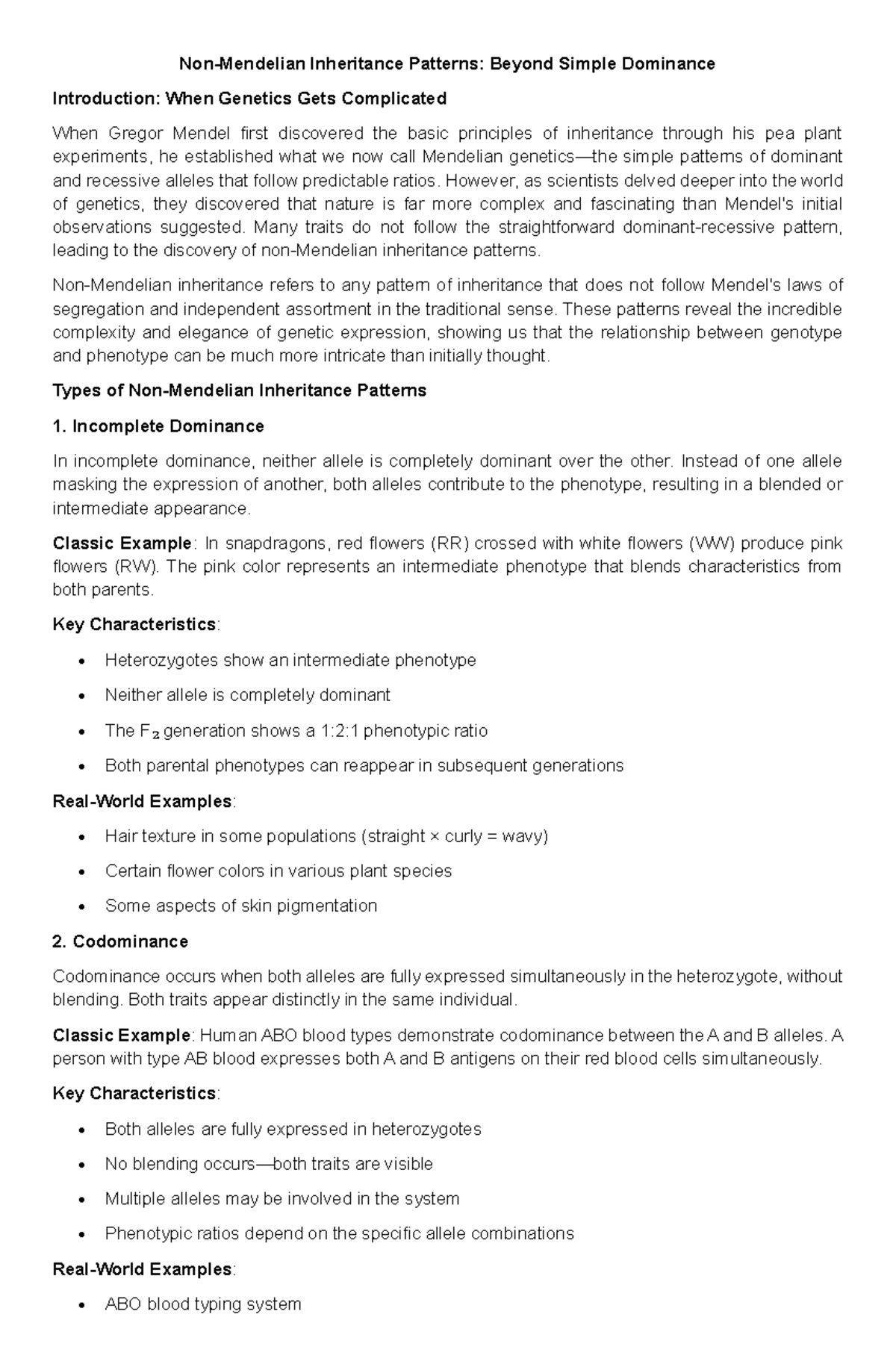 Non-Mendelian Inheritance Patterns: A Comprehensive Overview - Studocu