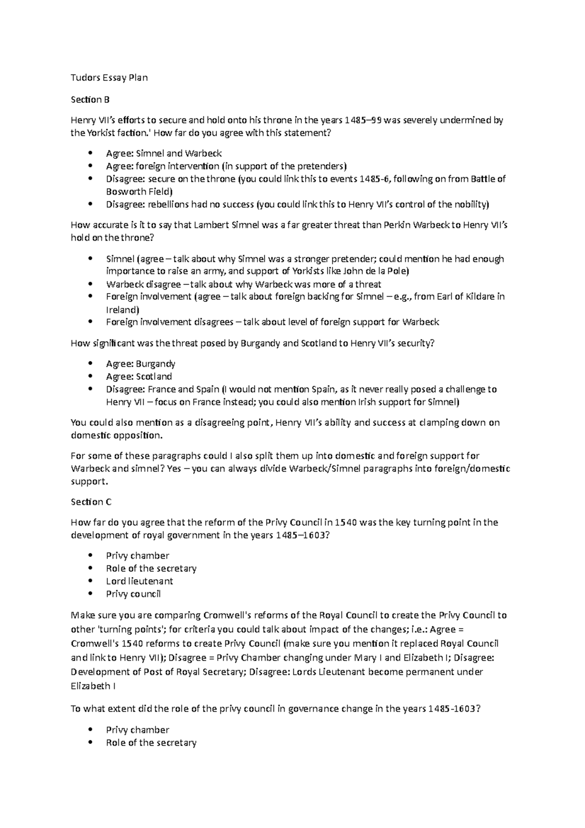 Tudor History Essay Plans: Analyzing Kingship & Governance (HIST101 ...