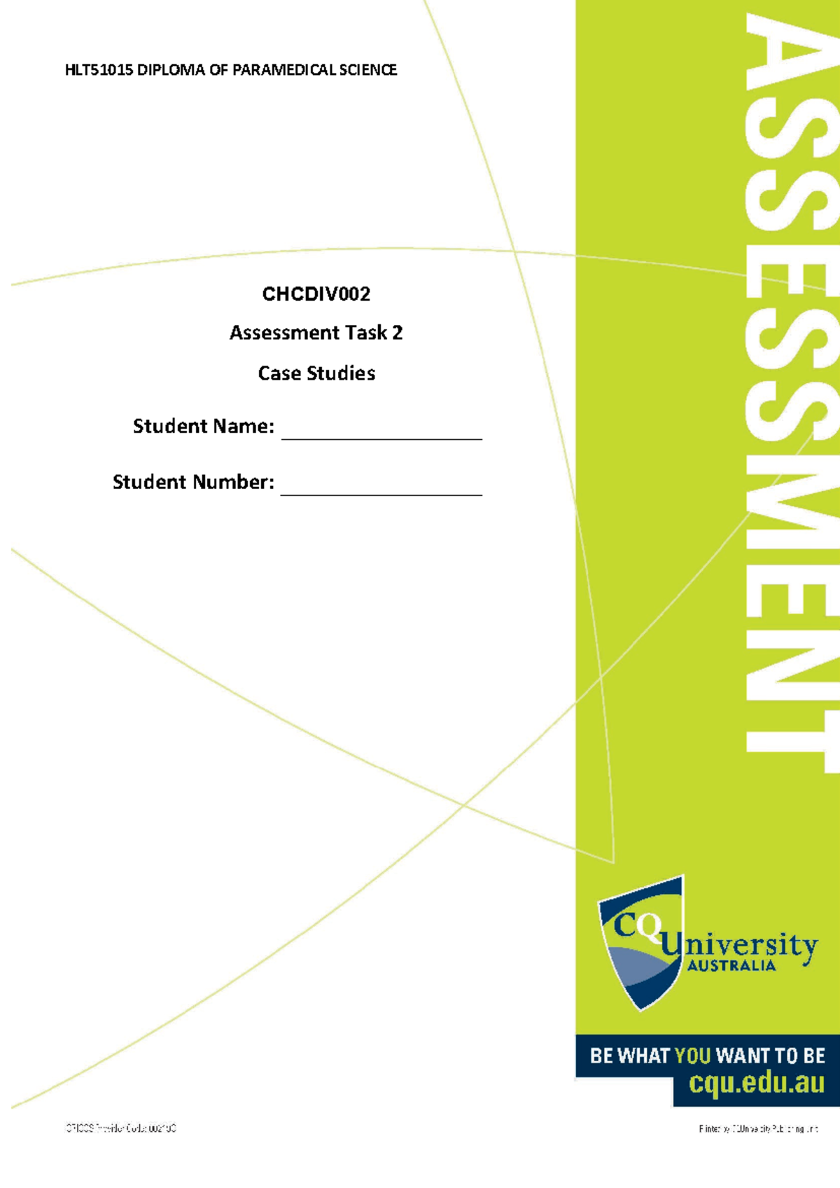 CHCDIV 002 Assessment Task 2 - Case Studies and Questions - Studocu