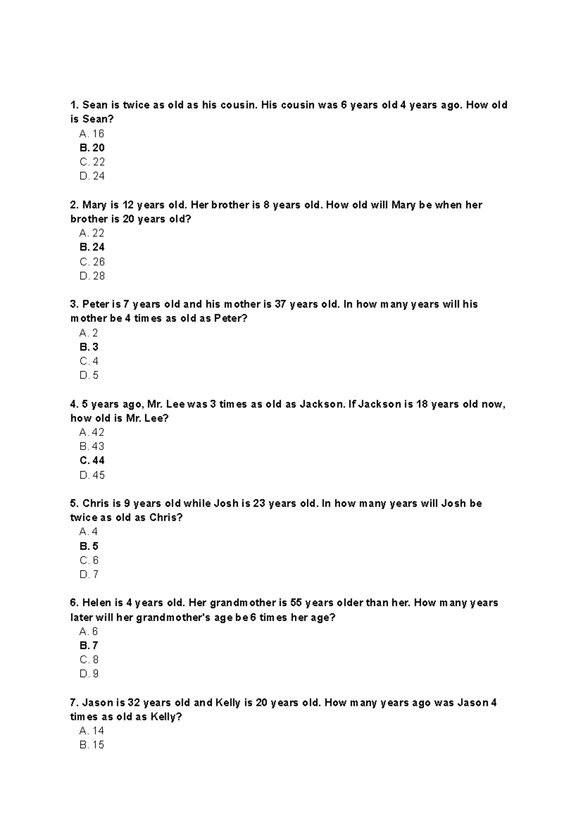 KIMC - Age Problem Set and Solutions - Studocu