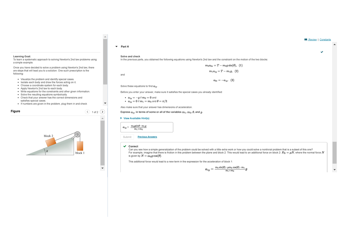 Mastering Physics CH 04 Homework - Newton's 2nd Law Application - Studocu