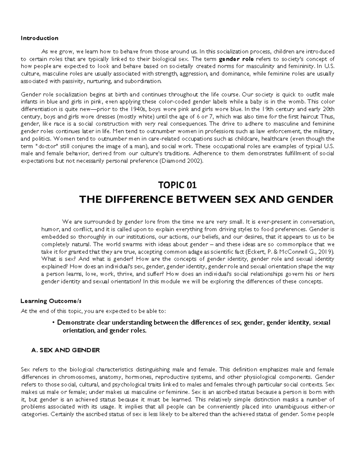 Lesson 1 - Understanding Gender Roles and Socialization - Studocu