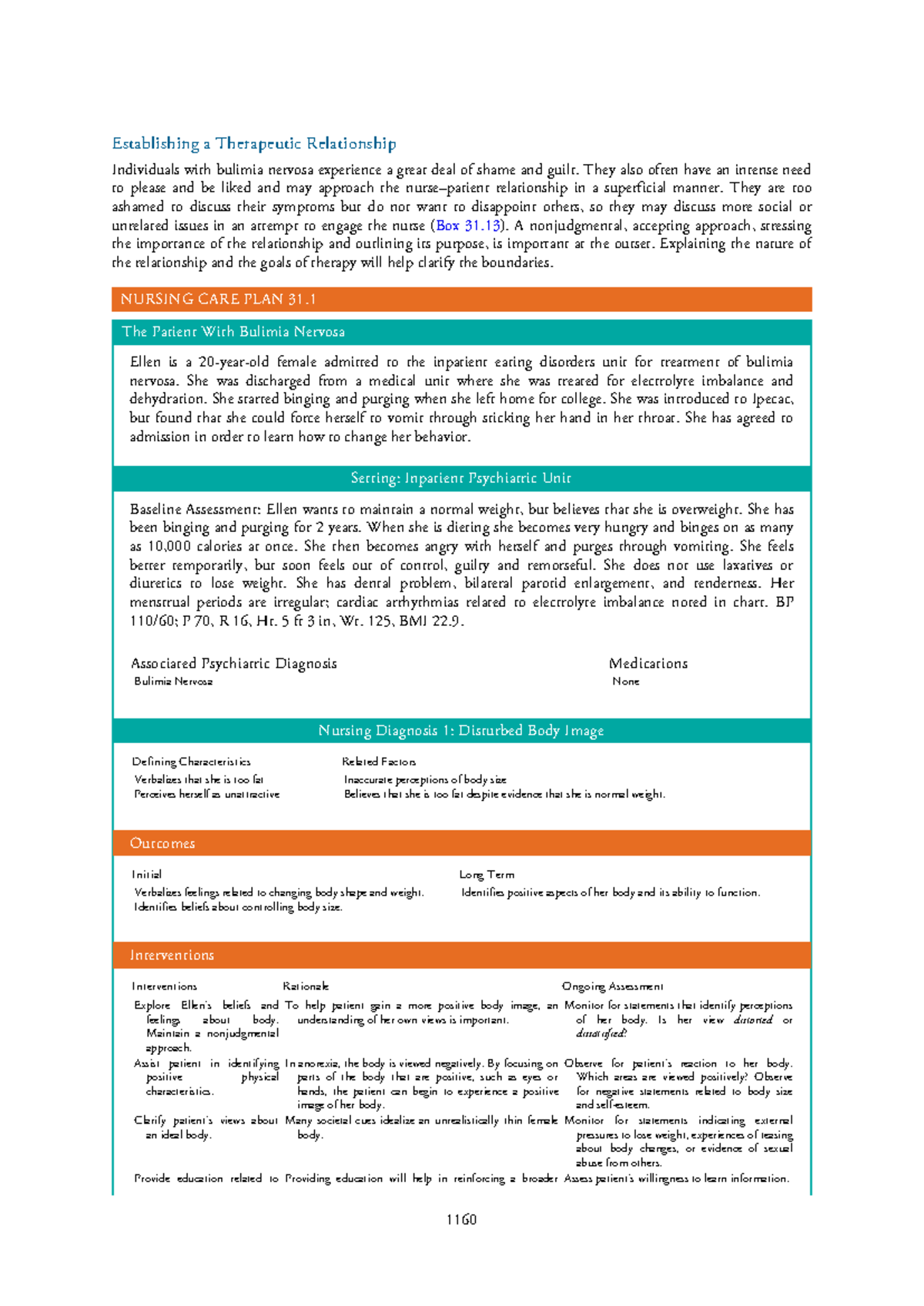 NURS 31.1: Therapeutic Relationship & Care Plan for Bulimia Nervosa ...