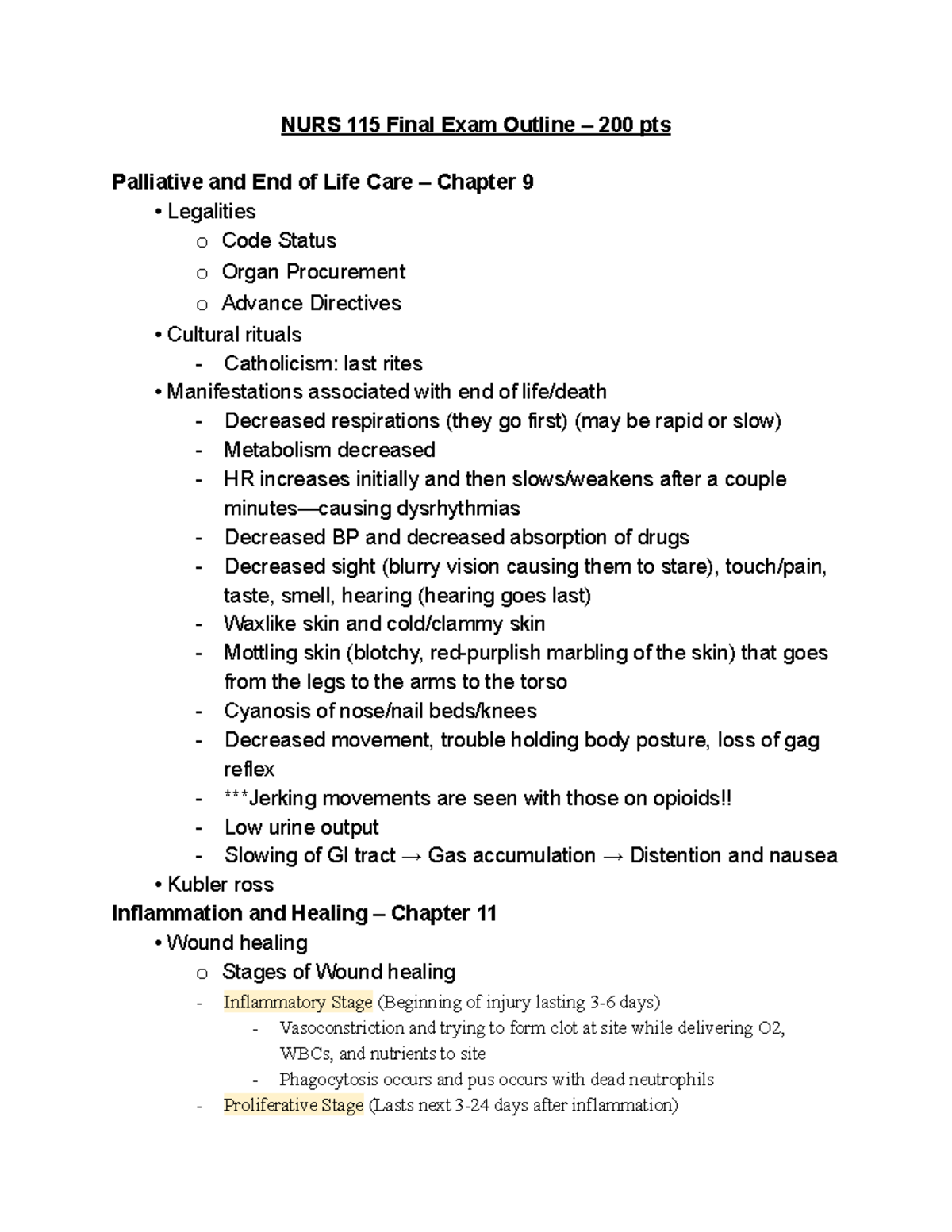 NURS 115 Final Exam Study Guide: Palliative Care & Wound Healing - Studocu
