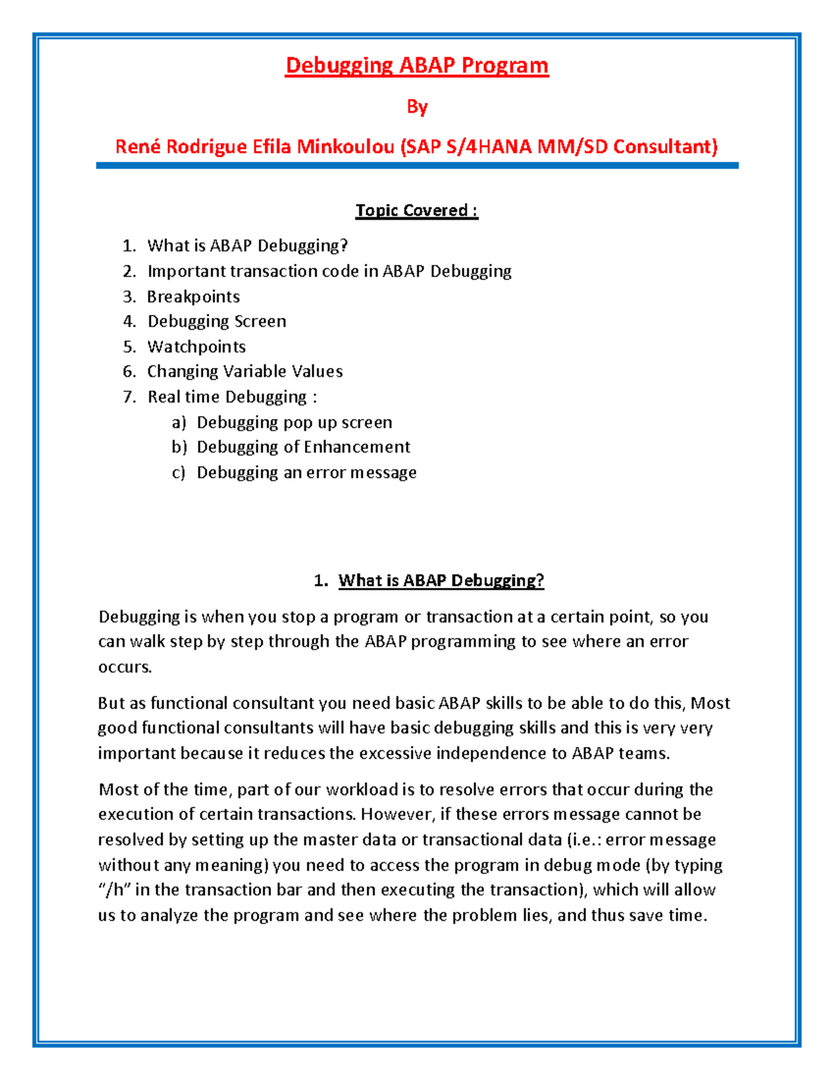 ABAP Debugging Techniques: A Comprehensive Guide (SAP 101) - Studocu