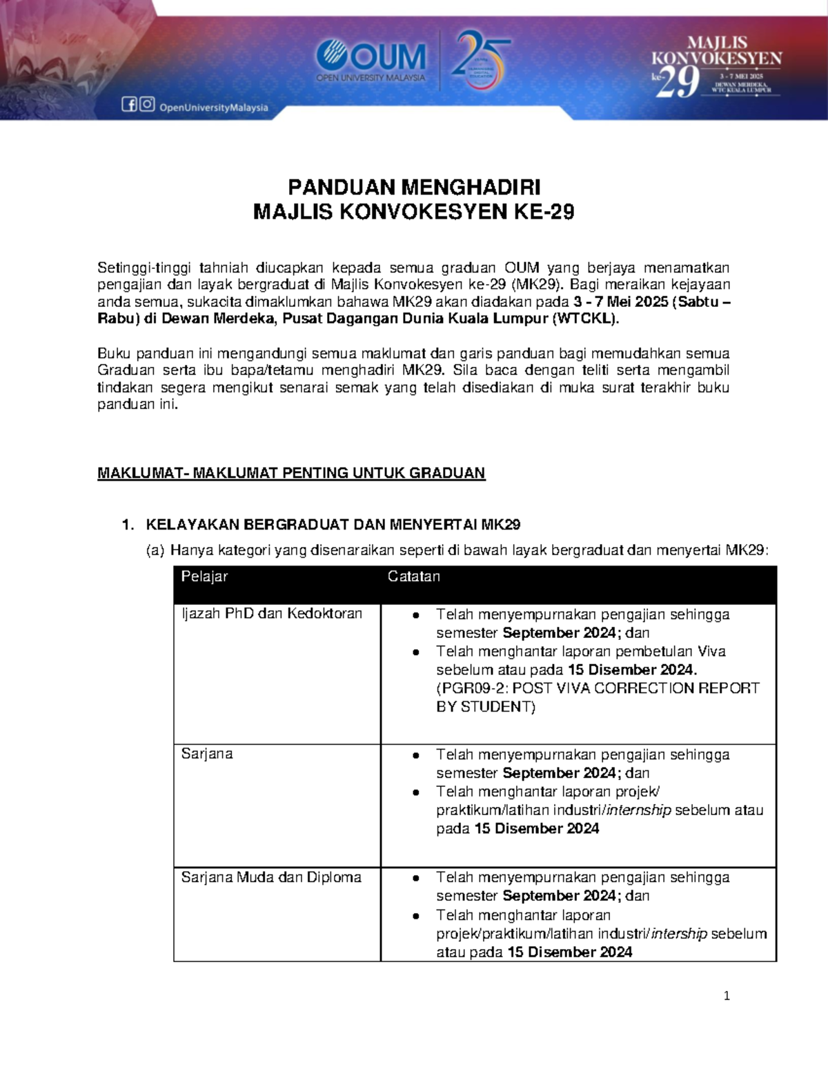 Panduan menghadiri majlis konvokesyen MK29 2025 untuk graduan OUM - Studocu