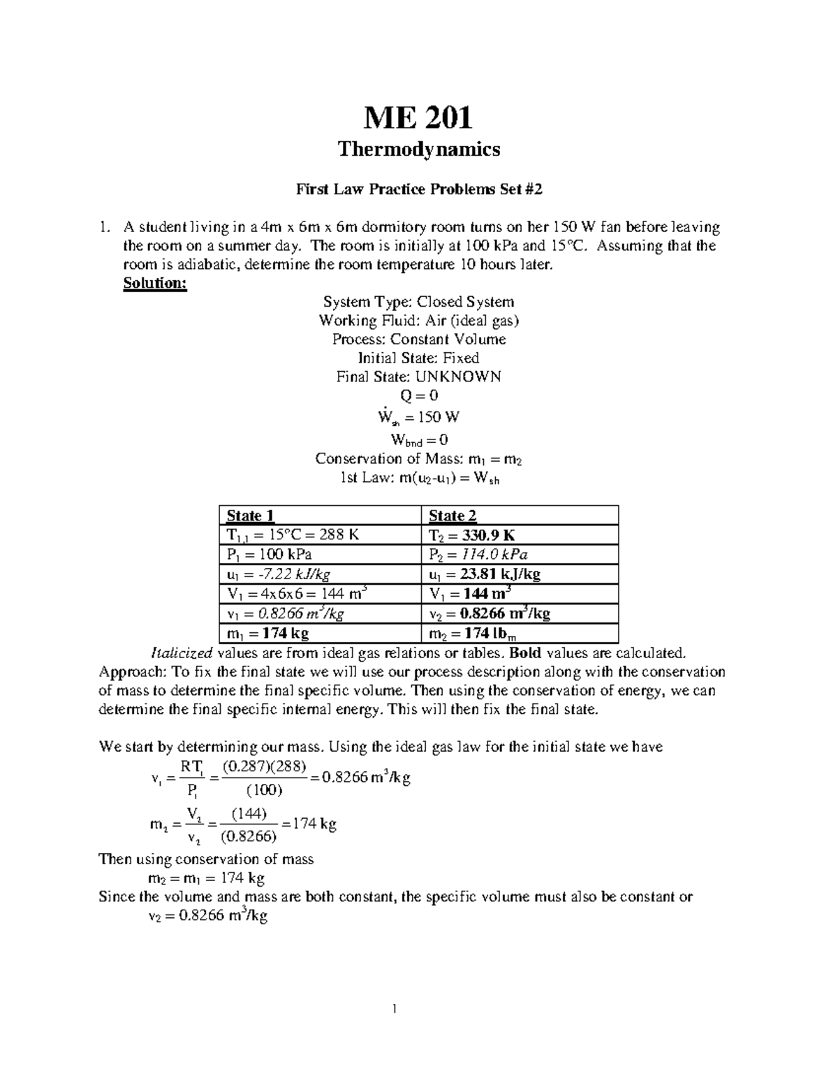 ME 201 Thermodynamics First Law Practice Problems Solutions Set 2 - Studocu