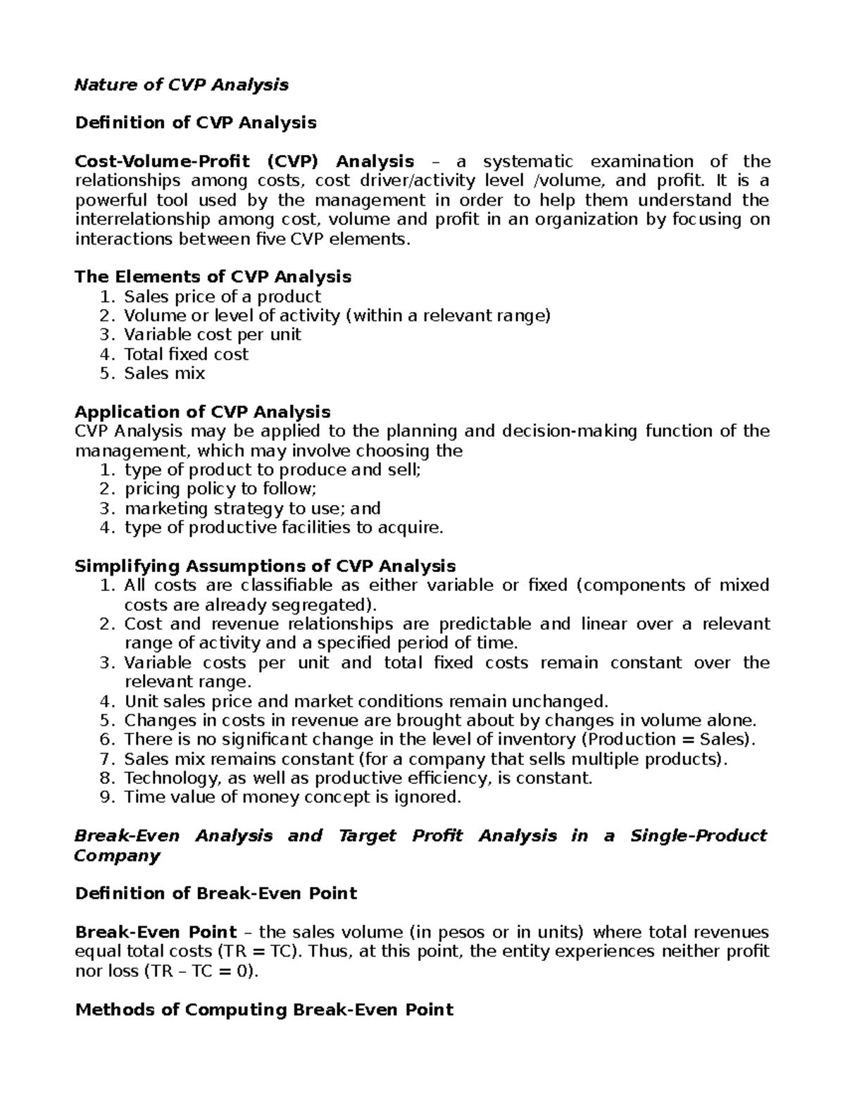 Cost-Volume-Profit (CVP) Analysis Review for Managerial Accounting ...