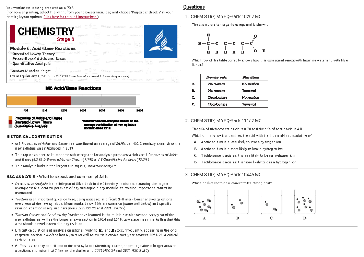 Module 6 Chemistry Practice Questions: Acids, Bases, and Reactions ...