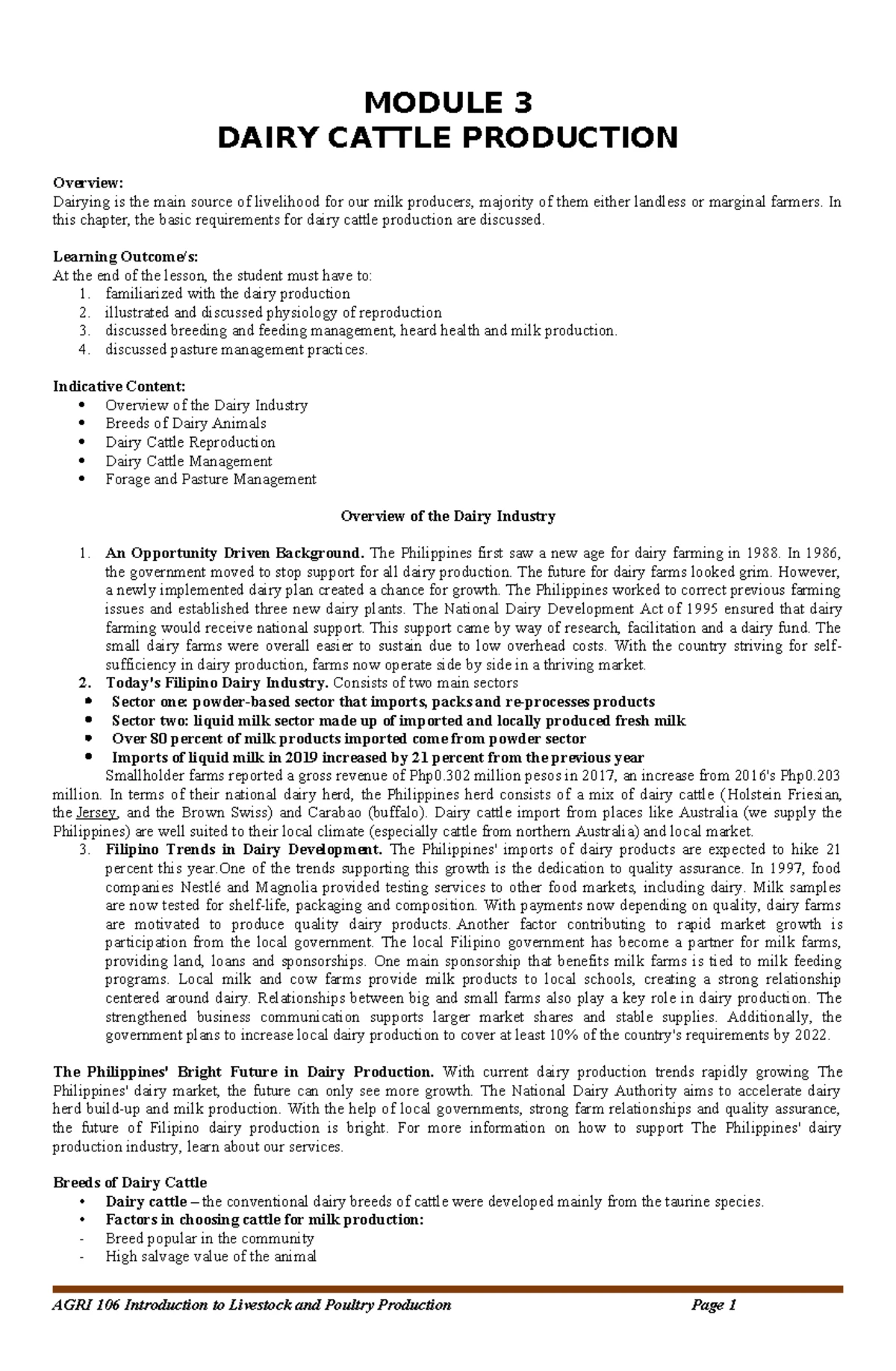 Module 1 Swine Production - MODULE 1 SWINE PRODUCTION Overview: The ...