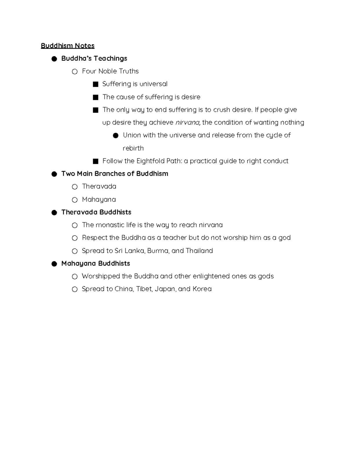 Copy of Buddhism - Buddhism Notes Buddha’s Teachings Four Noble Truths ...