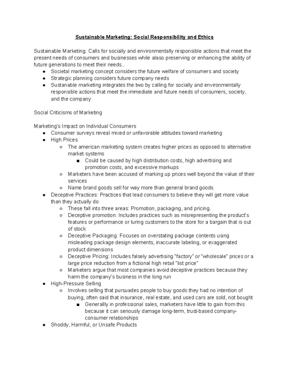 Sustainable Marketing: Social Responsibility, Ethics & Practices (MKT ...