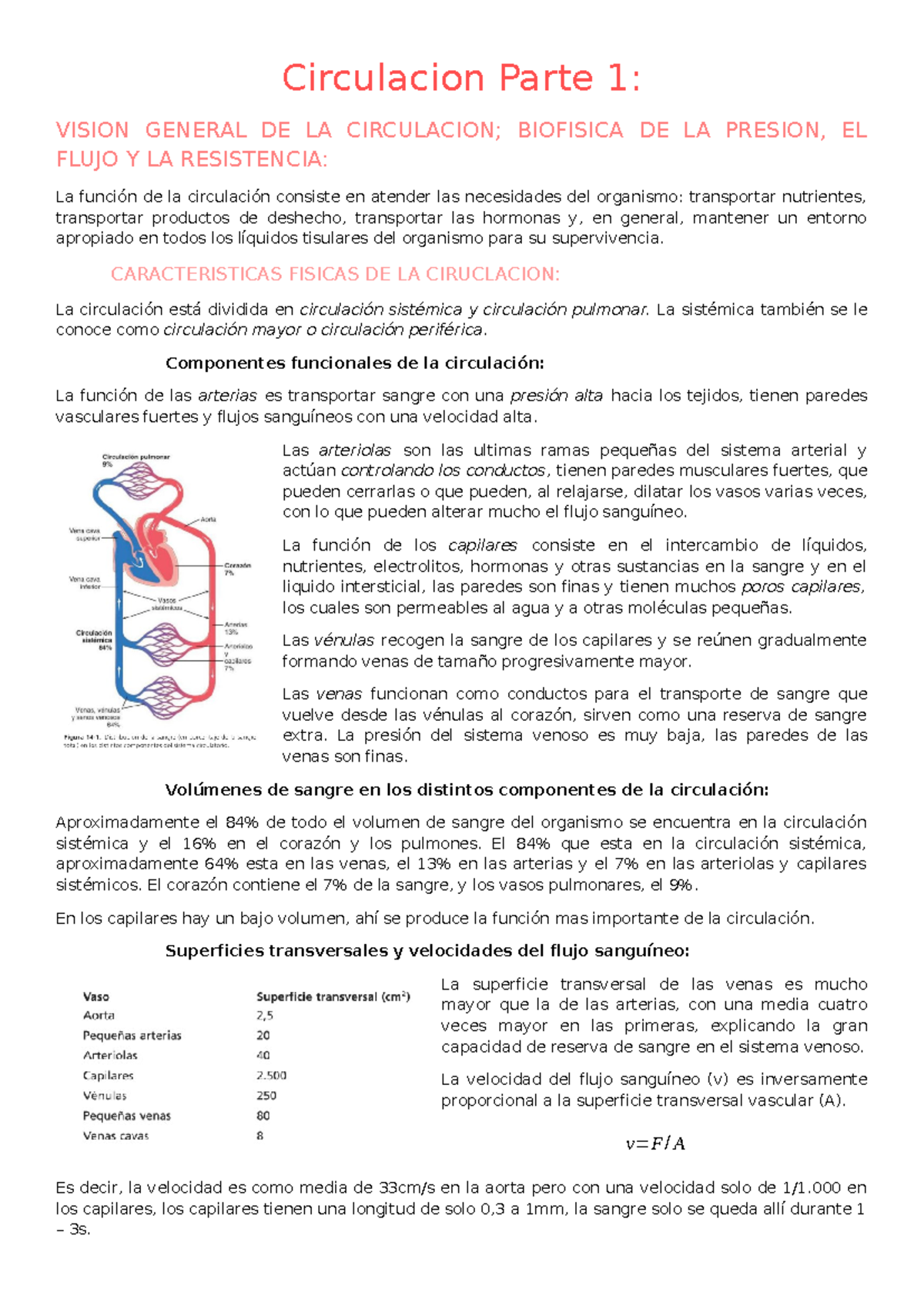 Circulación Parte 1: Biofísica de la Presión y Flujo Sanguíneo - Studocu