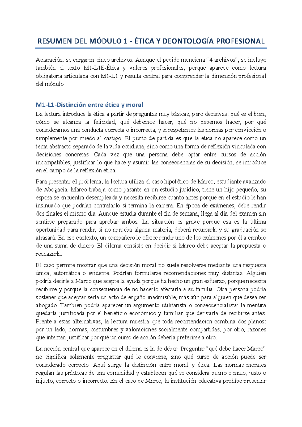 Ética y Deontología Profesional: Resumen Módulo 1 (Ey DP) - Studocu