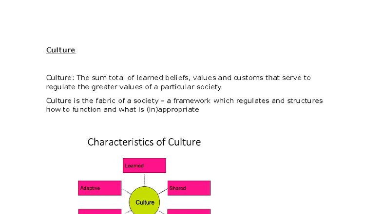 Culture - NOTES: Understanding Core Cultural Properties and Dynamics ...