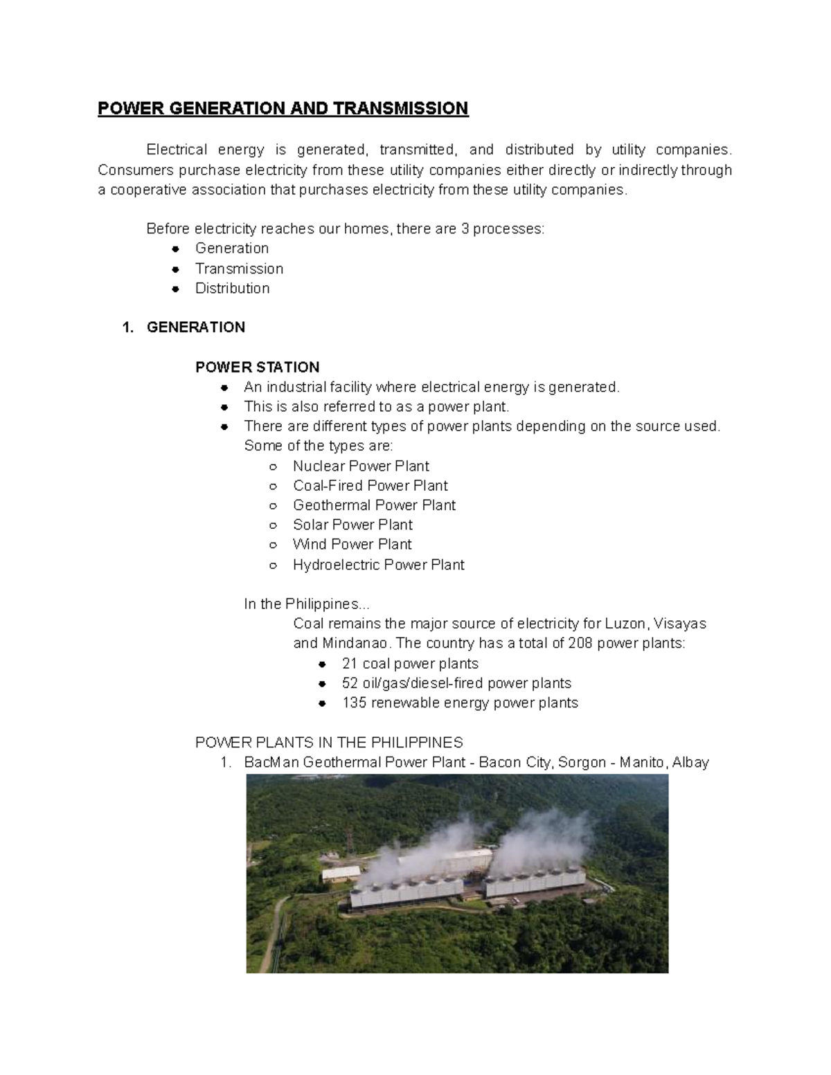 Utilities 1 - LectureNotes - POWER GENERATION AND TRANSMISSION ...