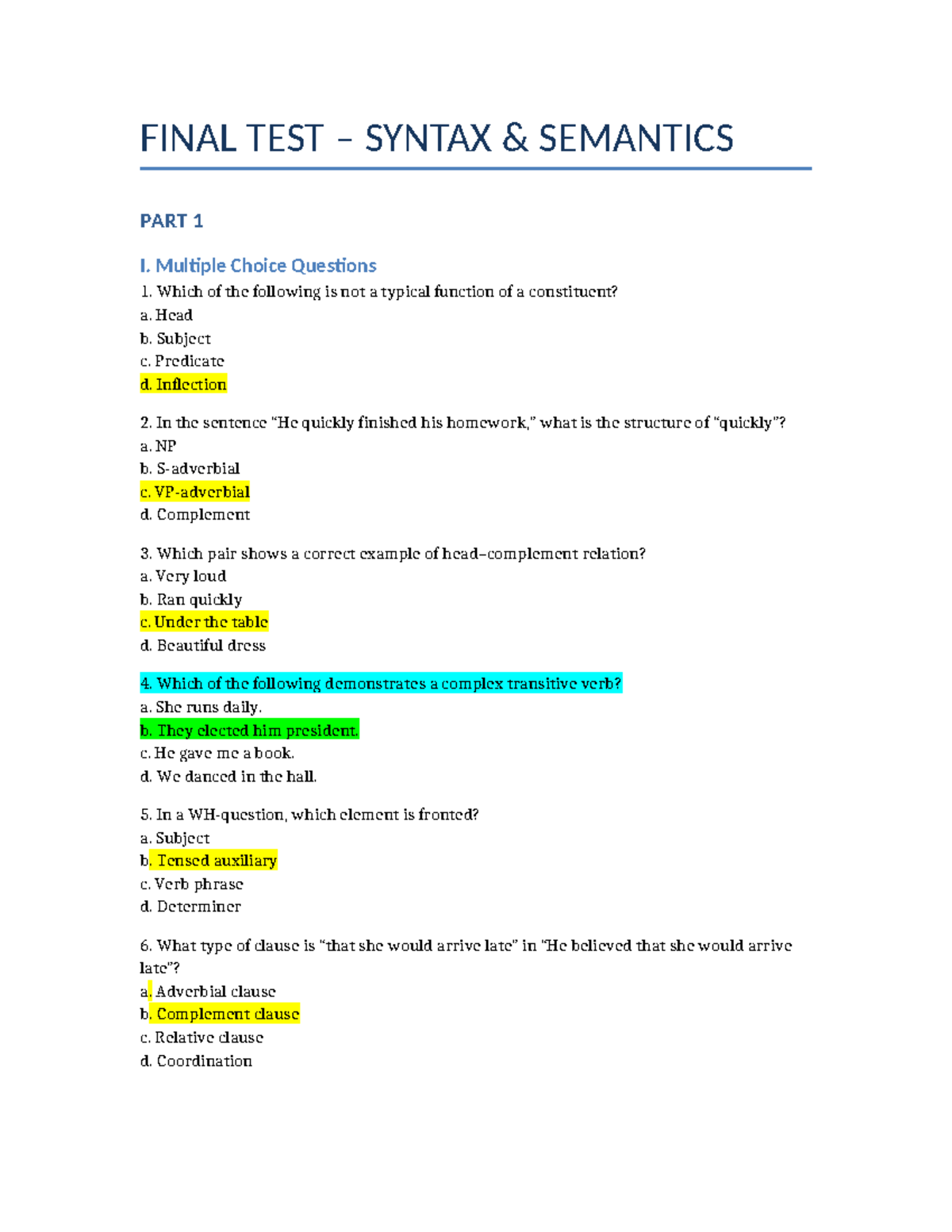 FINAL TEST SYNTAX SEMANTICS PART 1 & 2 - Studocu