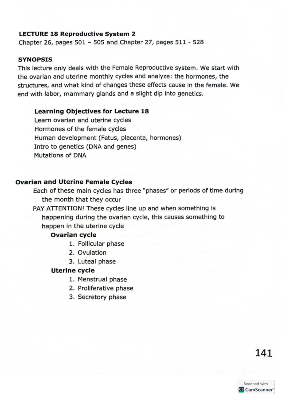 LECTURE 18: Female Reproductive System Overview (Ch. 26-27) - Studocu