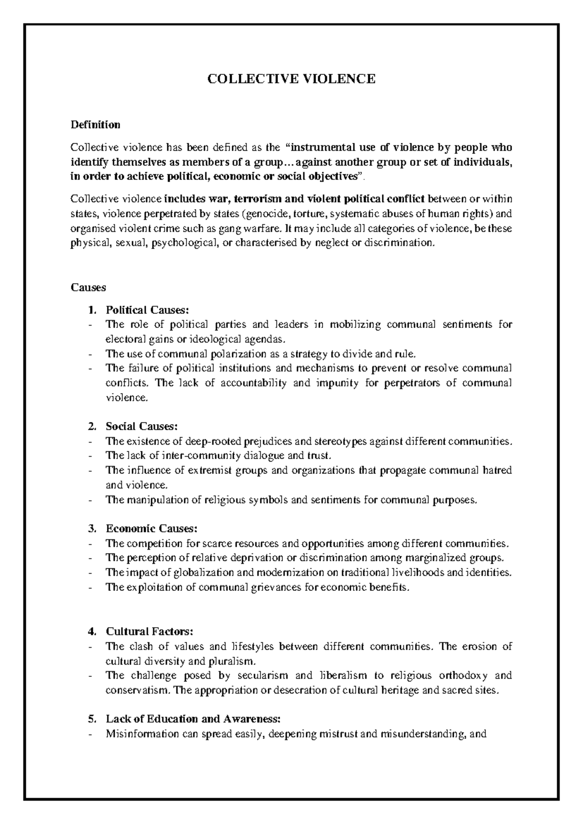 Collective Violence: Summary Notes and Key Insights - Studocu
