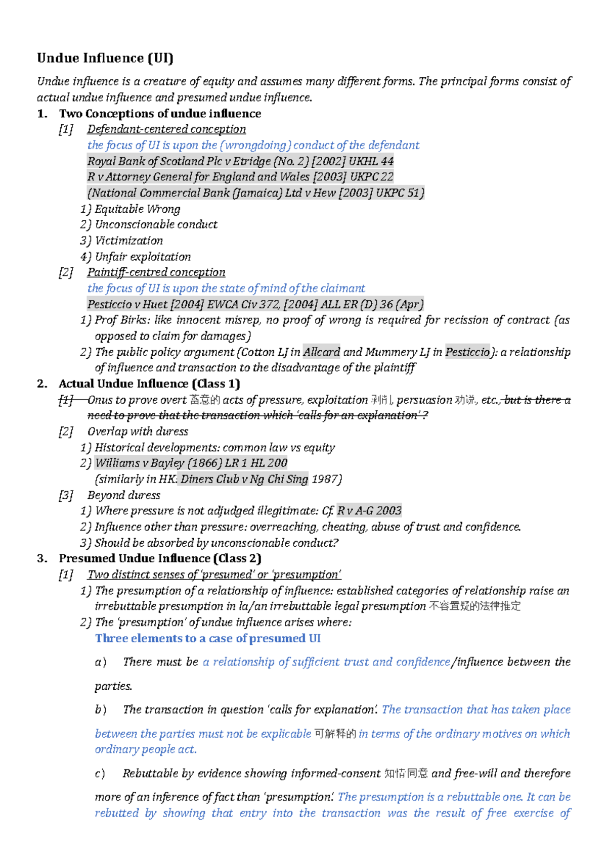 Undue Influence in Equity: Principles and Case Analysis (UI) - Studocu