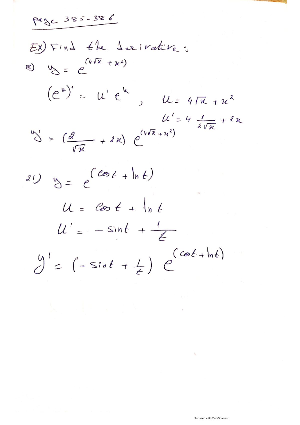W3-1 - calculus - page 385-386 Ex) Find the derivative: (45x xx2) 8) y ...