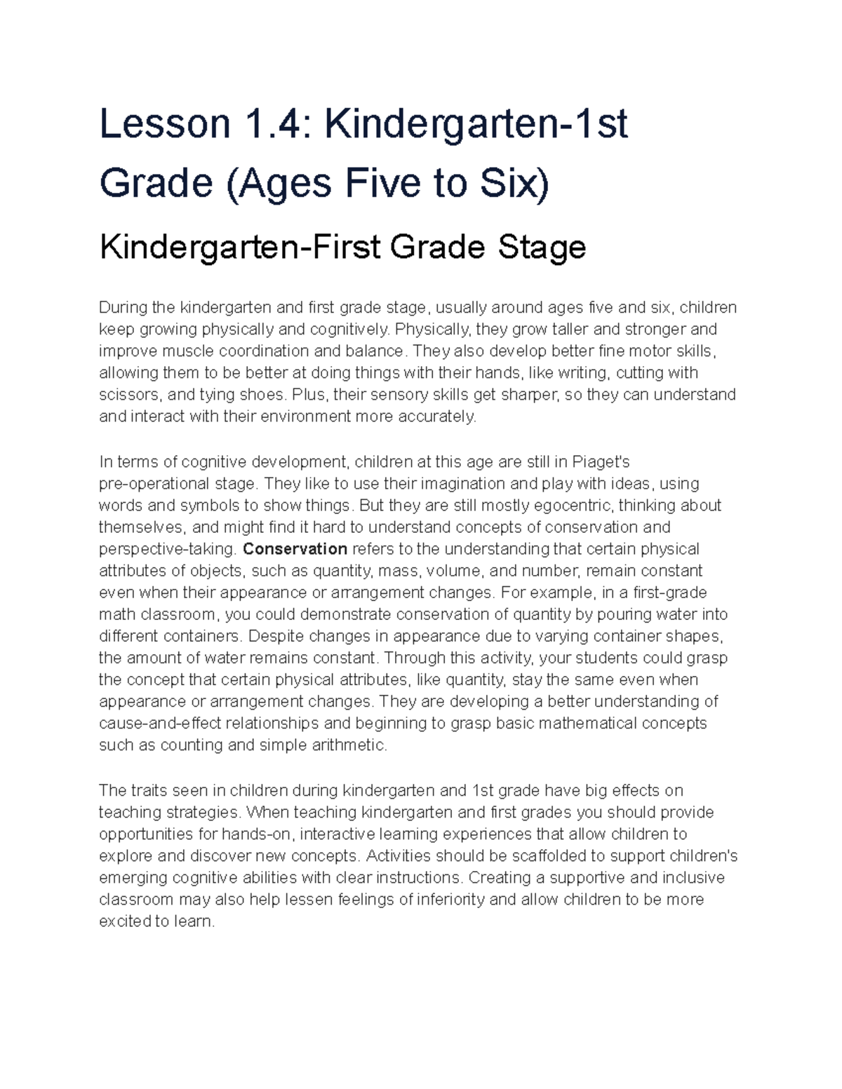 Lesson 1.4: Developmental Milestones for Ages 5-6 in K-1st Grade - Studocu