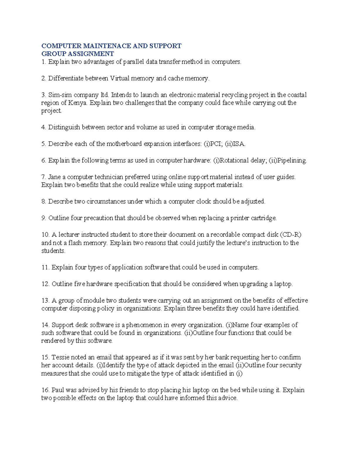 COMP 101: Computer Maintenance & Support Group Assignment 1 - Studocu