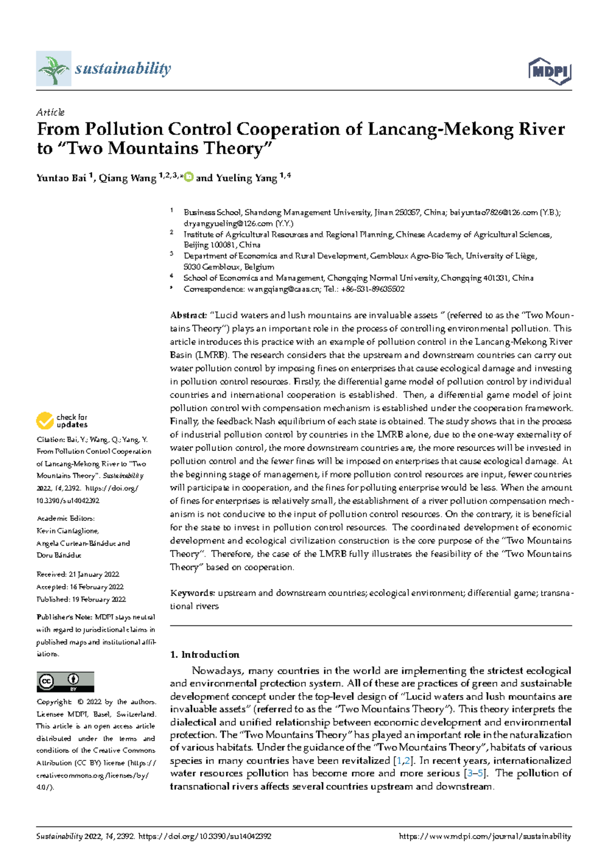 **Pollution Control in the Lancang-Mekong River: A Case for the Two ...