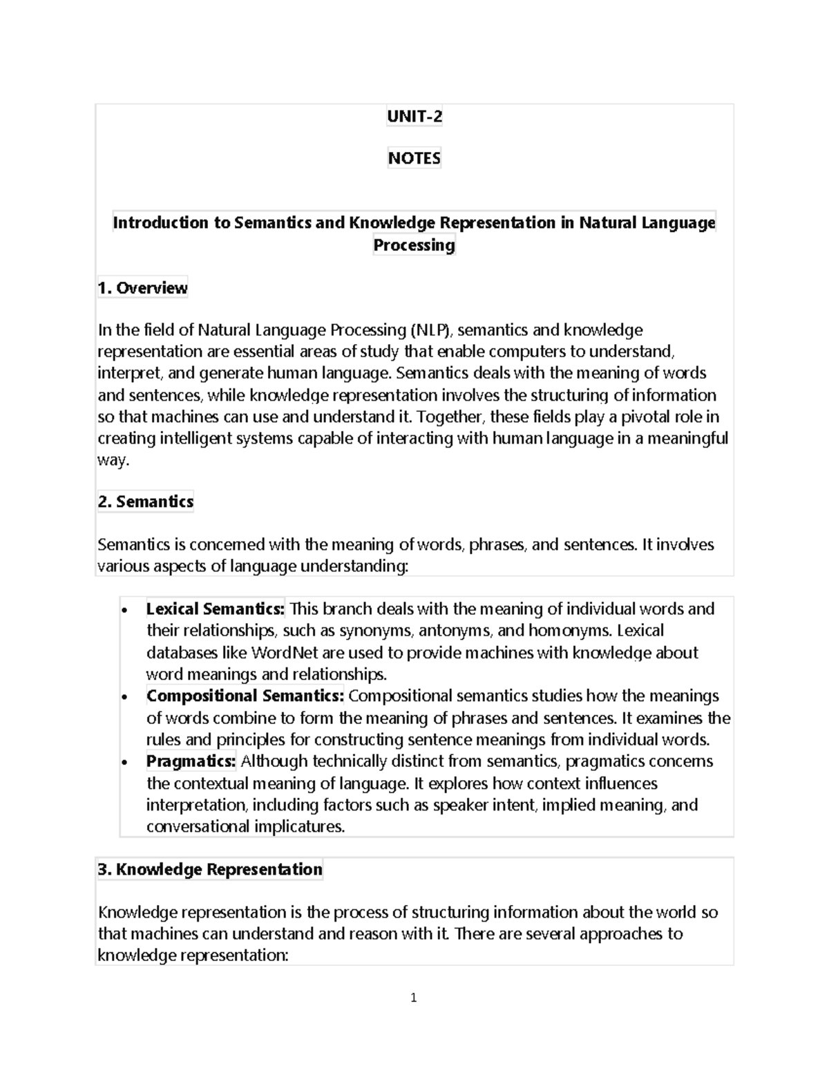 UNIT-2 NLP: Semantics & Knowledge Representation Notes - Studocu