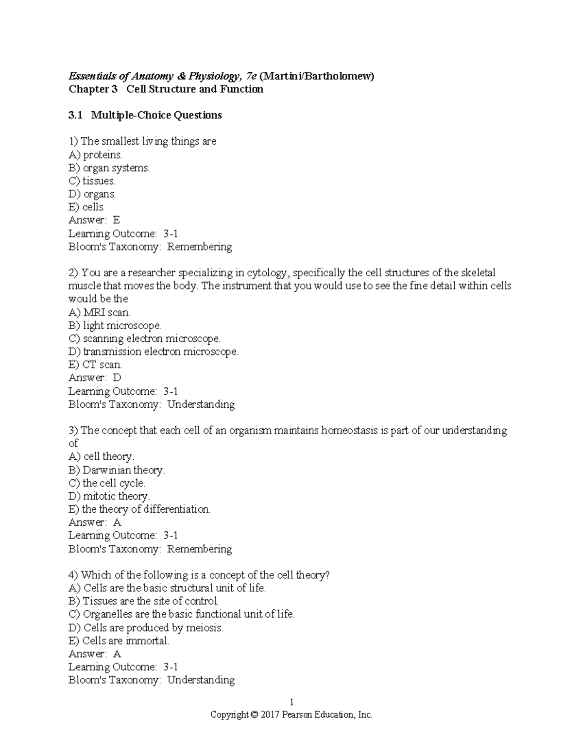 Ch 3 Anatomy & Physiology Practice Test: Cell Structure & Function ...
