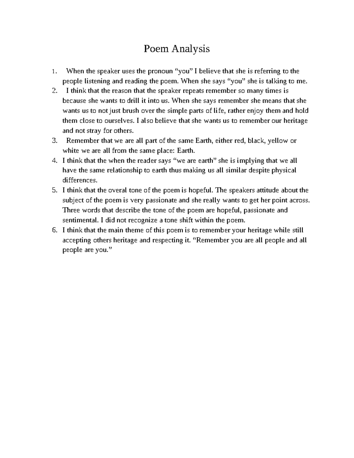 ENG 201: Analysis of Joy Harjo's Poem "Remember" - Studocu