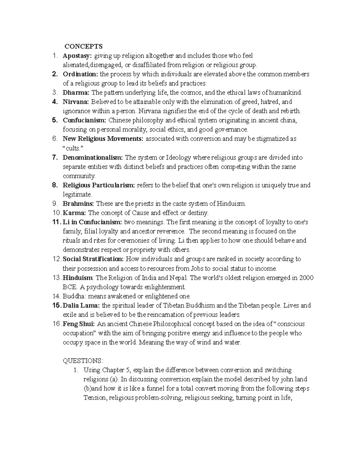 Religions Final Exam Study Guide - Key Concepts and Questions Review ...