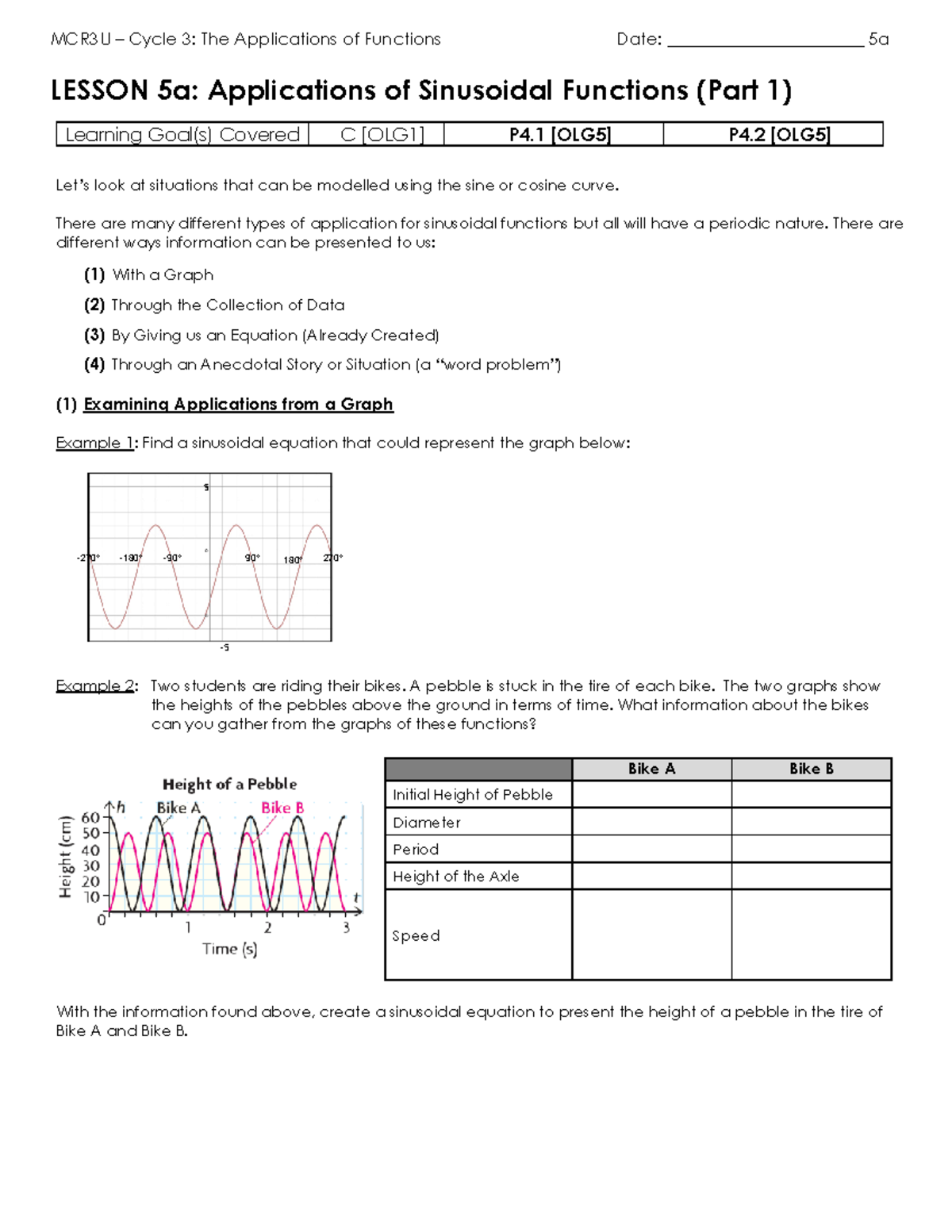 MCR3U - Cycle 3: Applications of Sinusoidal Functions (Part 1) - Studocu