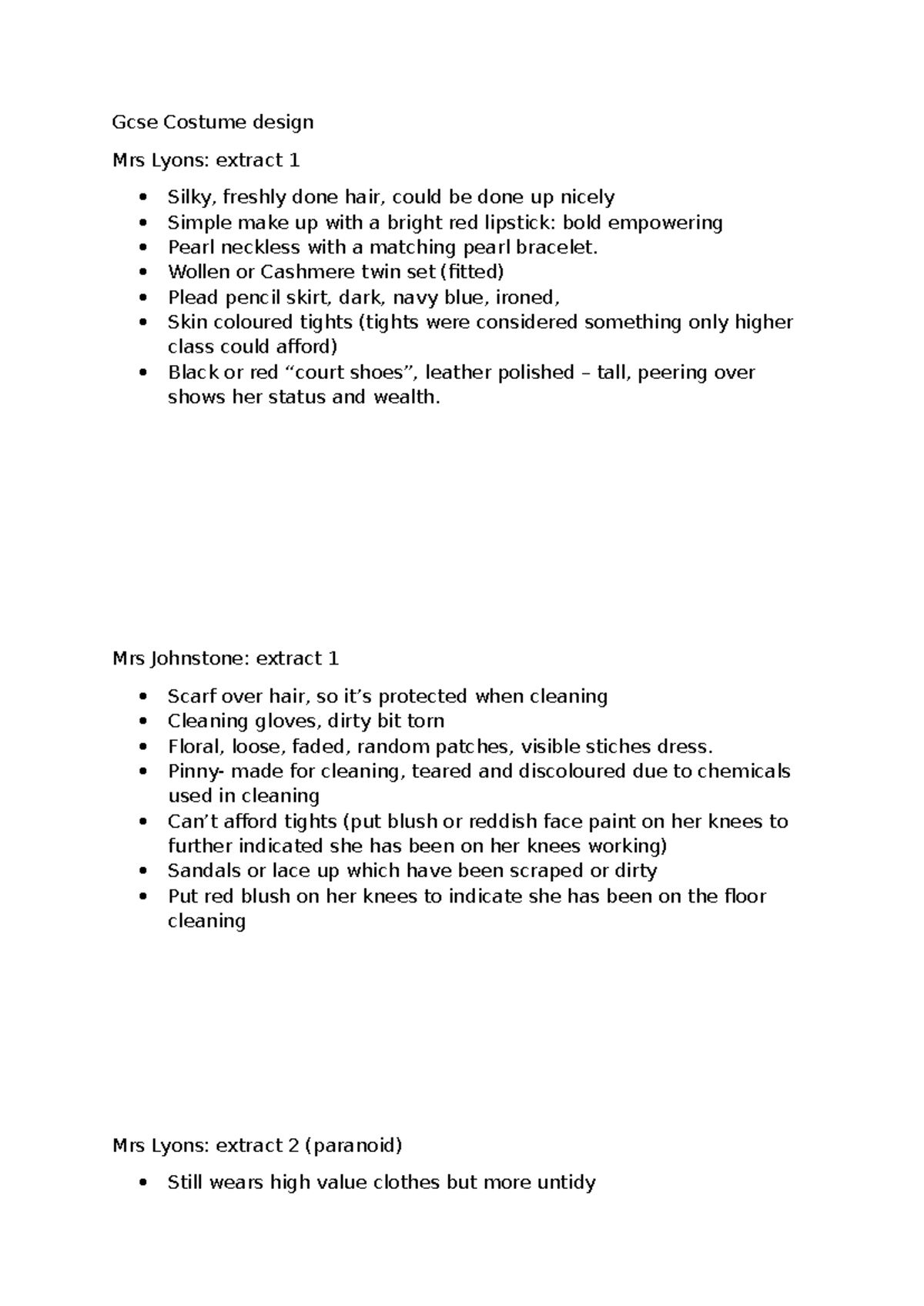 GCSE Costume Design: Mrs. Lyons vs. Mrs. Johnstone Analysis - Studocu