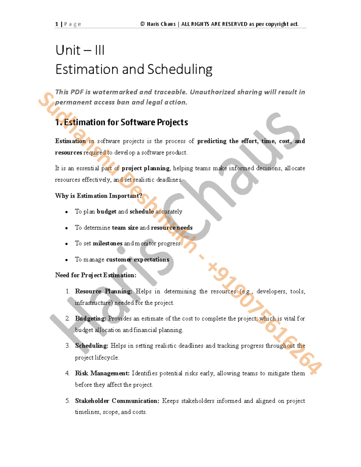 SE Unit 3 Notes: Software Project Estimation and Scheduling Techniques ...