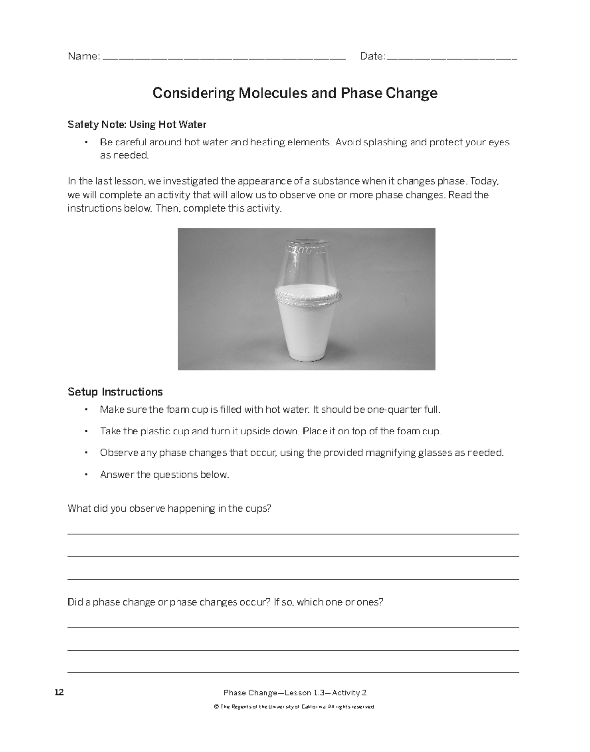 Phase Change Lab - 12 Name ...