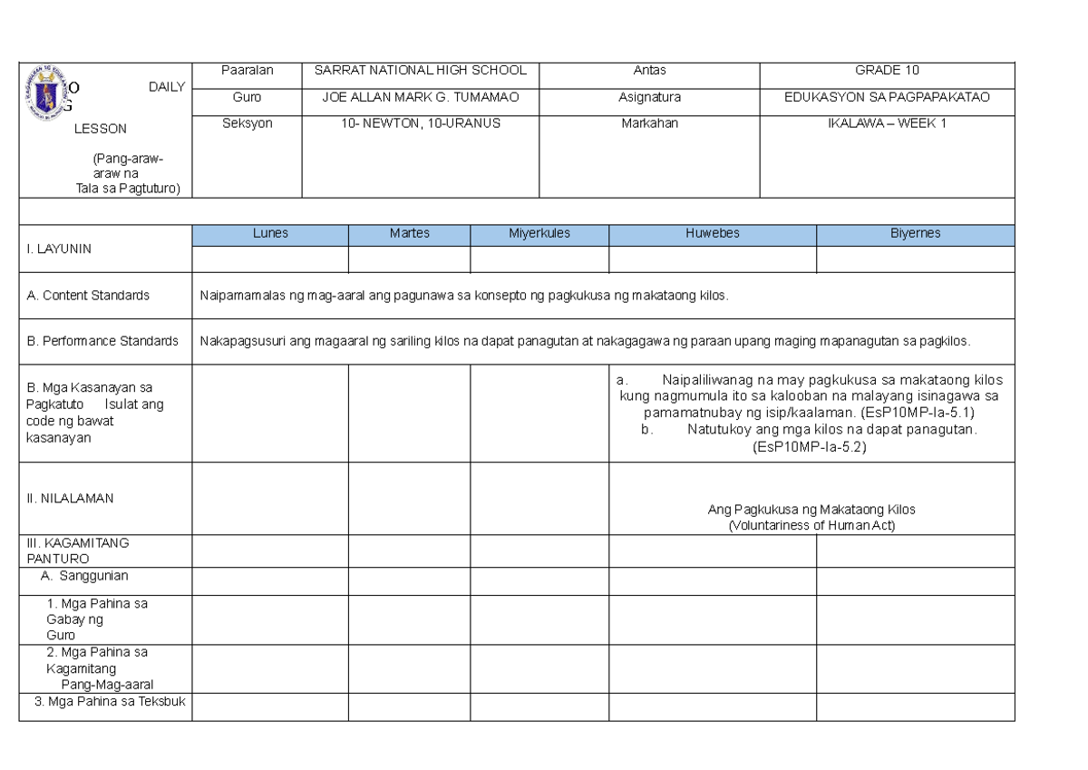 Dll-esp-10-2nd-quarter compress - DAILY LESSON (Pang-araw- araw na Tala ...