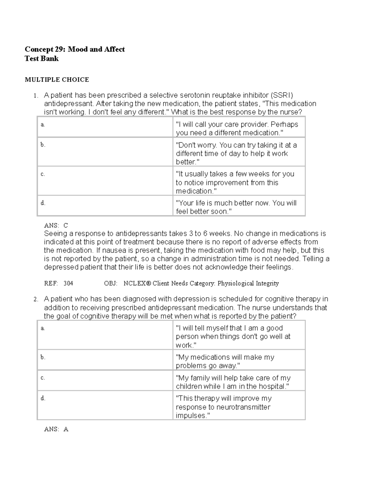 Concept 29 mood - lecture notes - Concept 29: Mood and Affect Test Bank ...