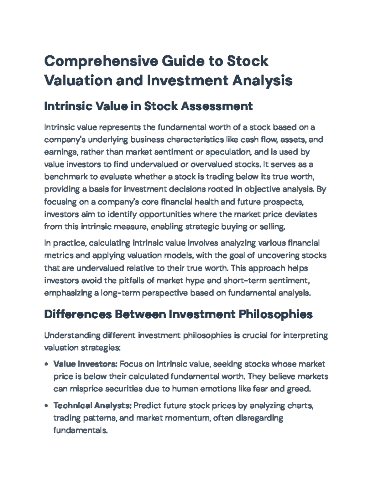 Stock Valuation and Investment Analysis: A Comprehensive Guide - Studocu